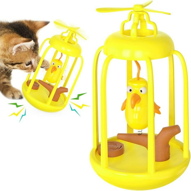 Engaging Yellow Squeaky Bird Cage Toy for Cats - Captivating ...