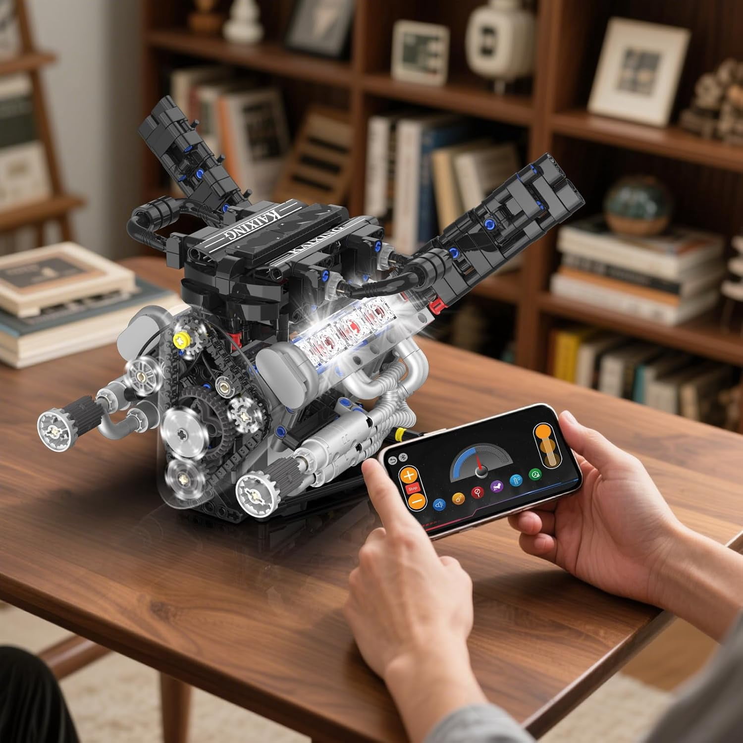 Engine Building Blocks Sets,V8 Engine Model kit That Runs with LED ...