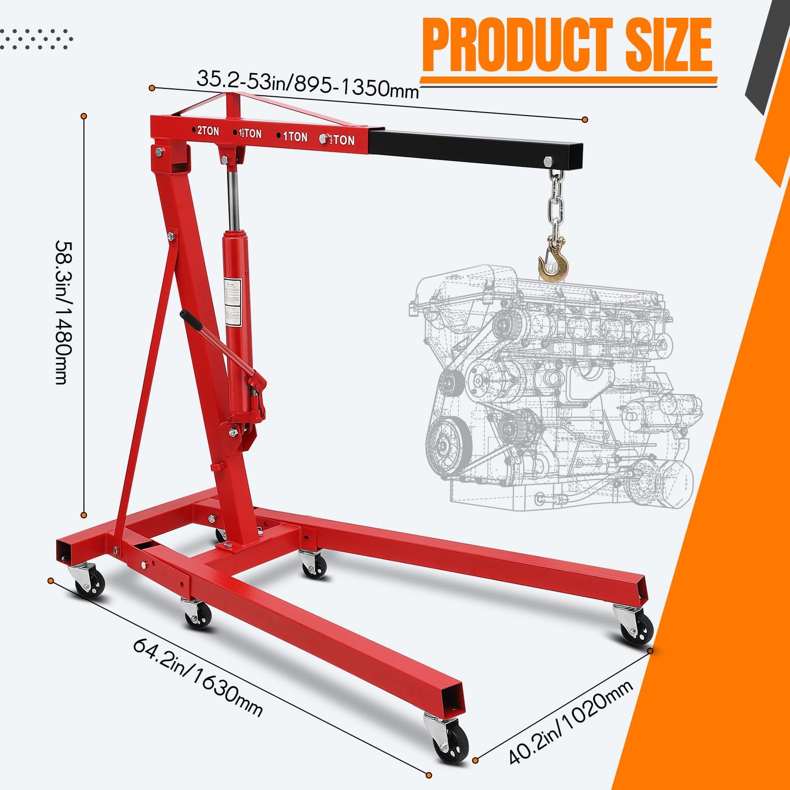 Engine Hoist Cherry Picker, 2Ton 4400 Lbs Folding Shop Crane Hoist ...