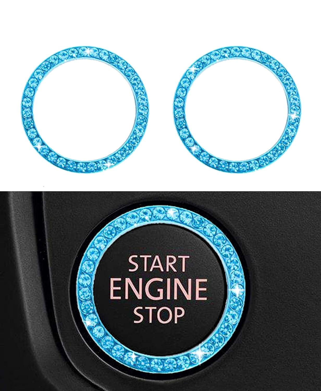 Engine Start Stop Button Cover, Crystal Rhinestone Decor, Baby Blue ...