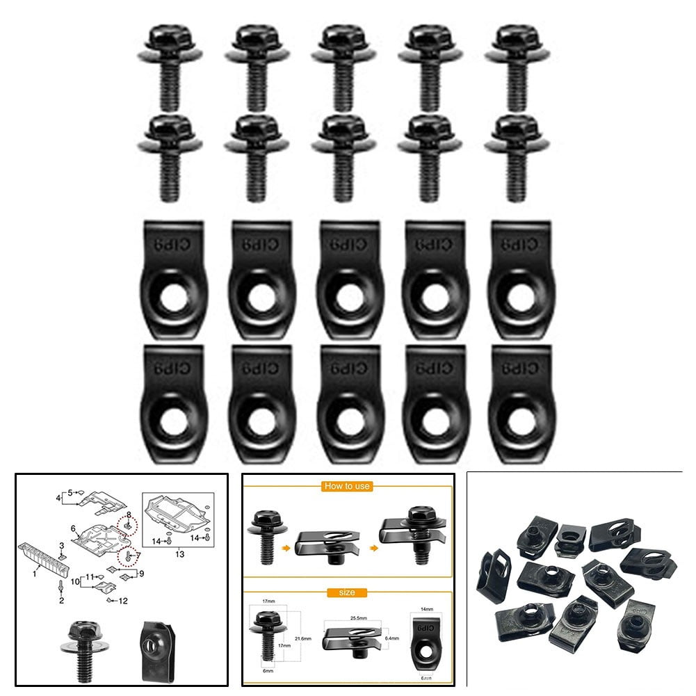 Engine Under Cover Splash Shield Body Bumper Fender Push Clips U-Nuts Clip Kit - Walmart.com