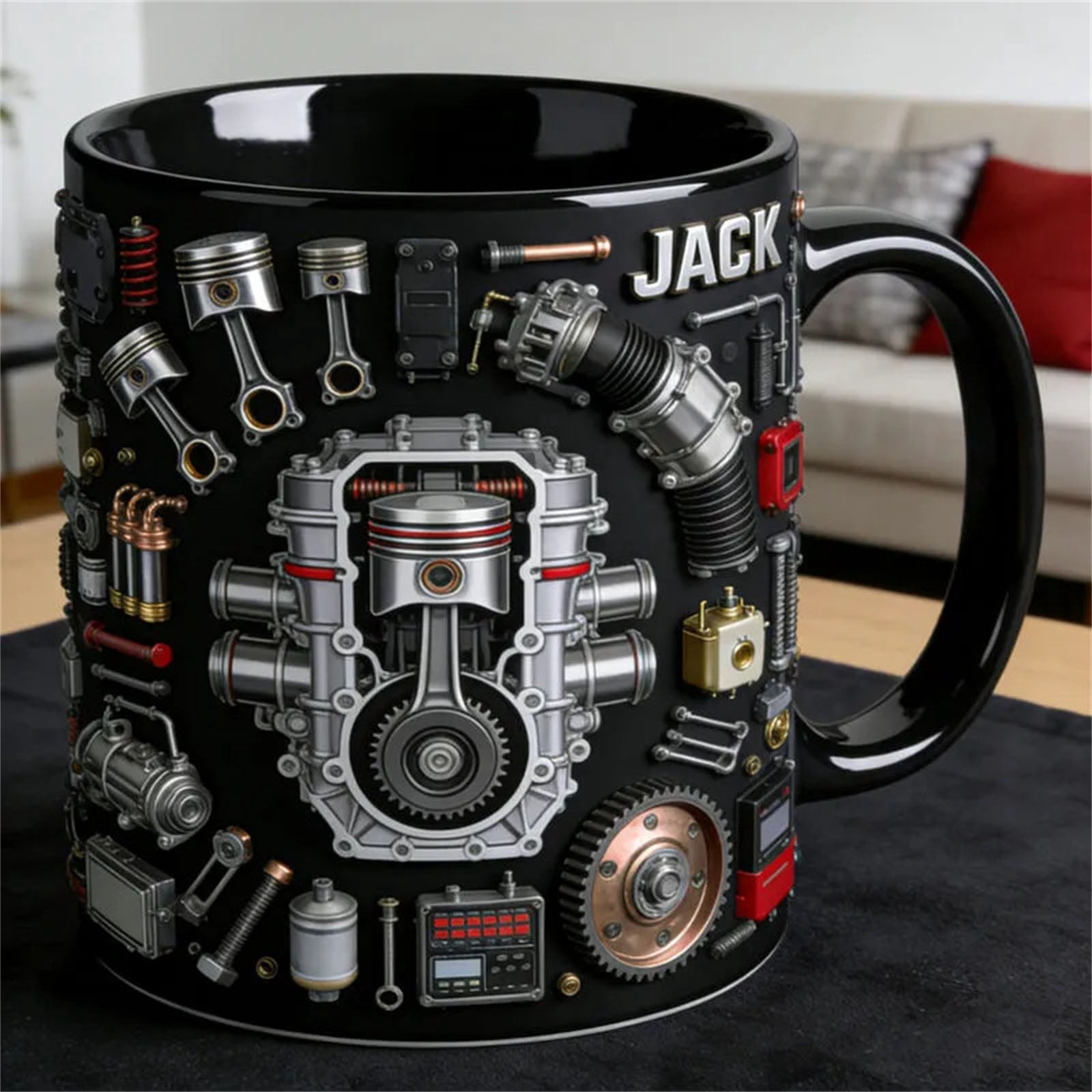 Engine-themed Coffee Mug, Personalized Ceramic Coffee Mug, Turbo Design ...