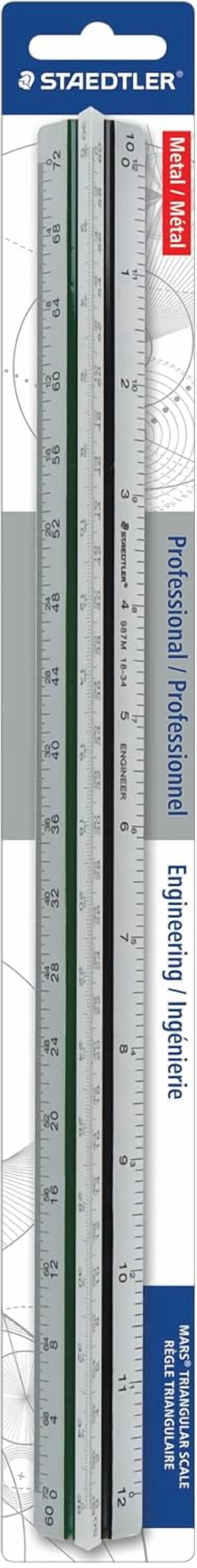 Engineer Aluminum Triangular Scale, 12in Metal Ruler with Color-Coded ...