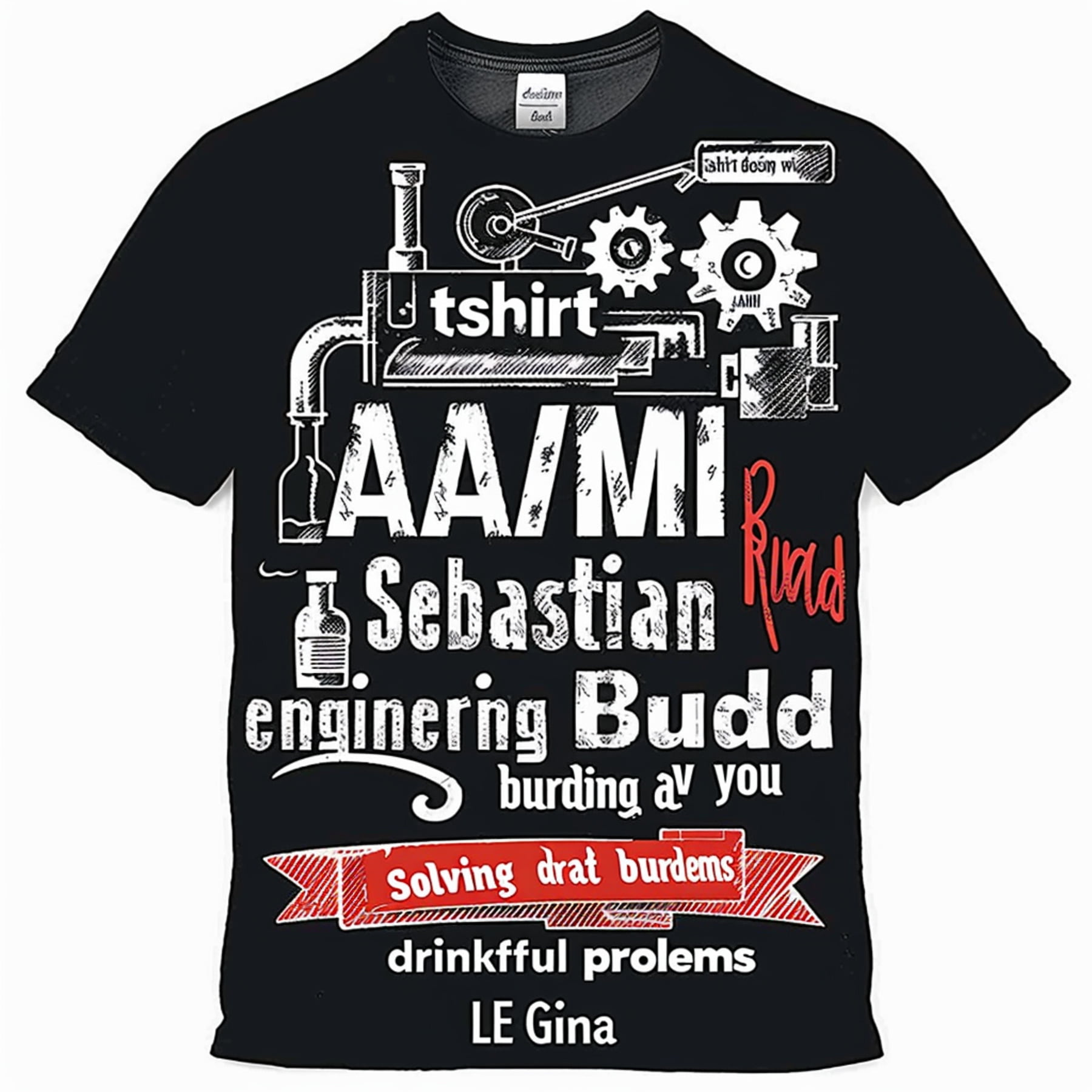 Engineer Black T Shirt with 'AAMI Rudd ' Bold Text & Engineer Symbol ...