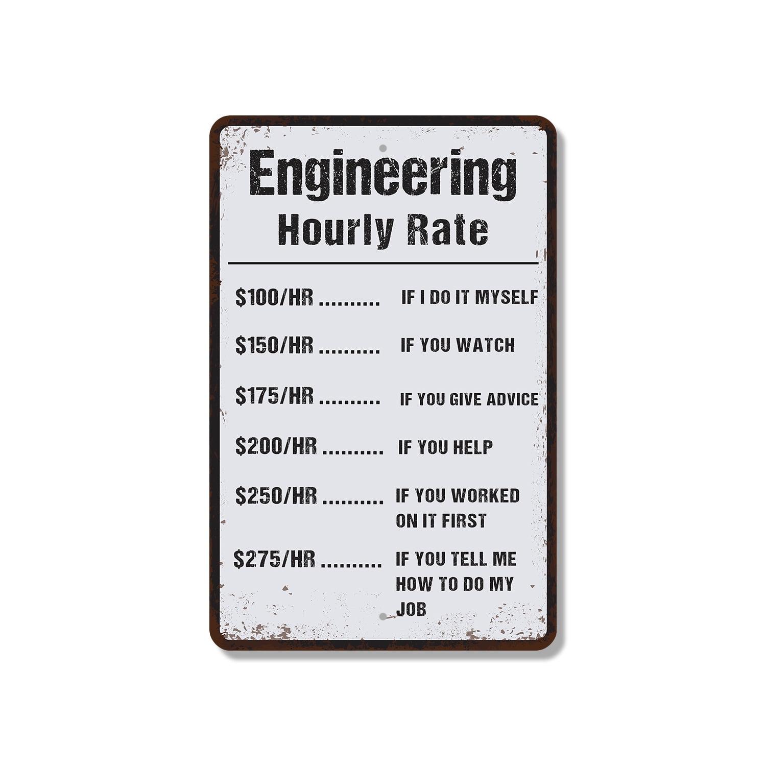 Engineer Hourly Rate (2 Pack) 8 Inch x 12 Inch Novelty Plastic Sign ...