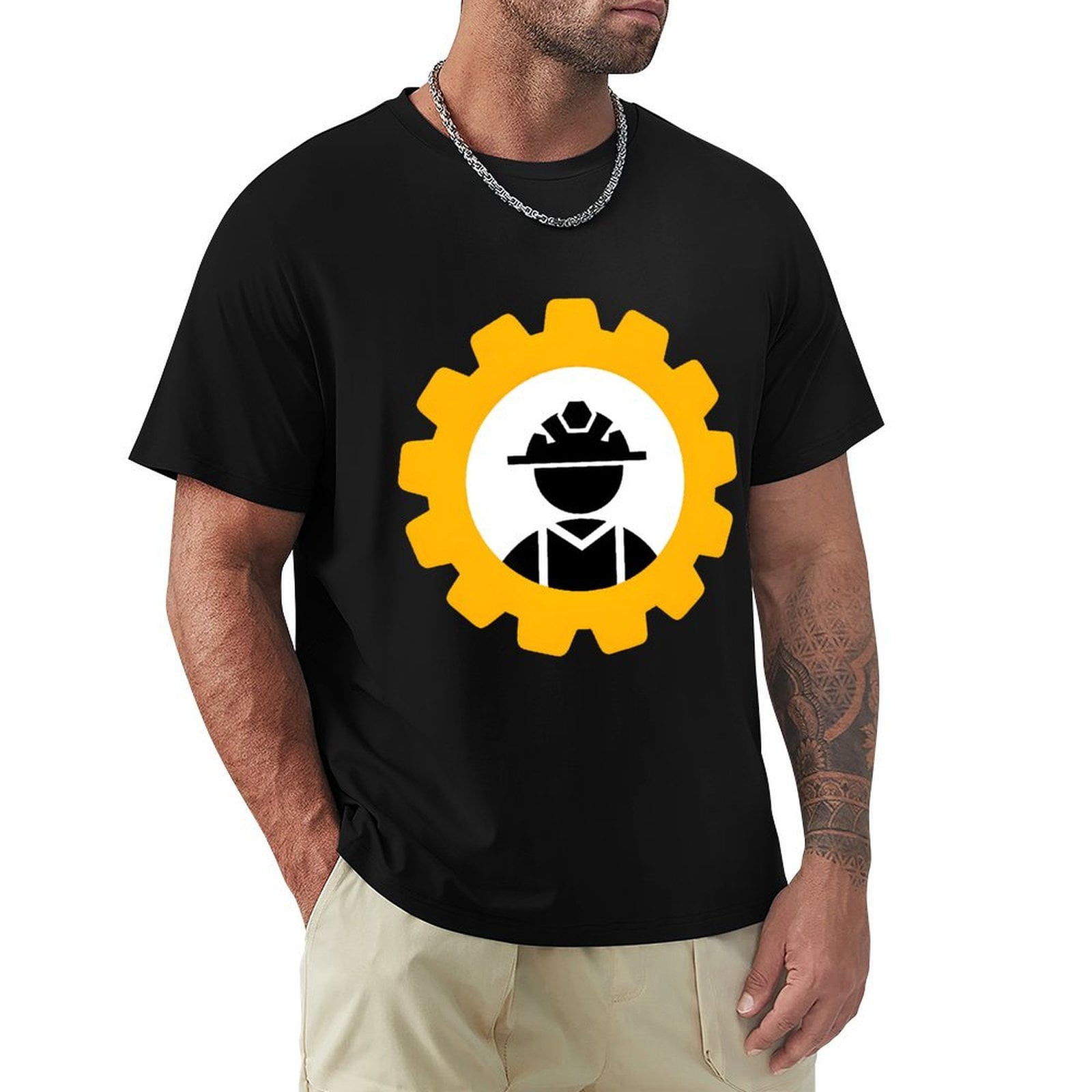 Engineer Men's Cotton HD Print Short Sleeve T-Shirt Crew Neck Top Black ...