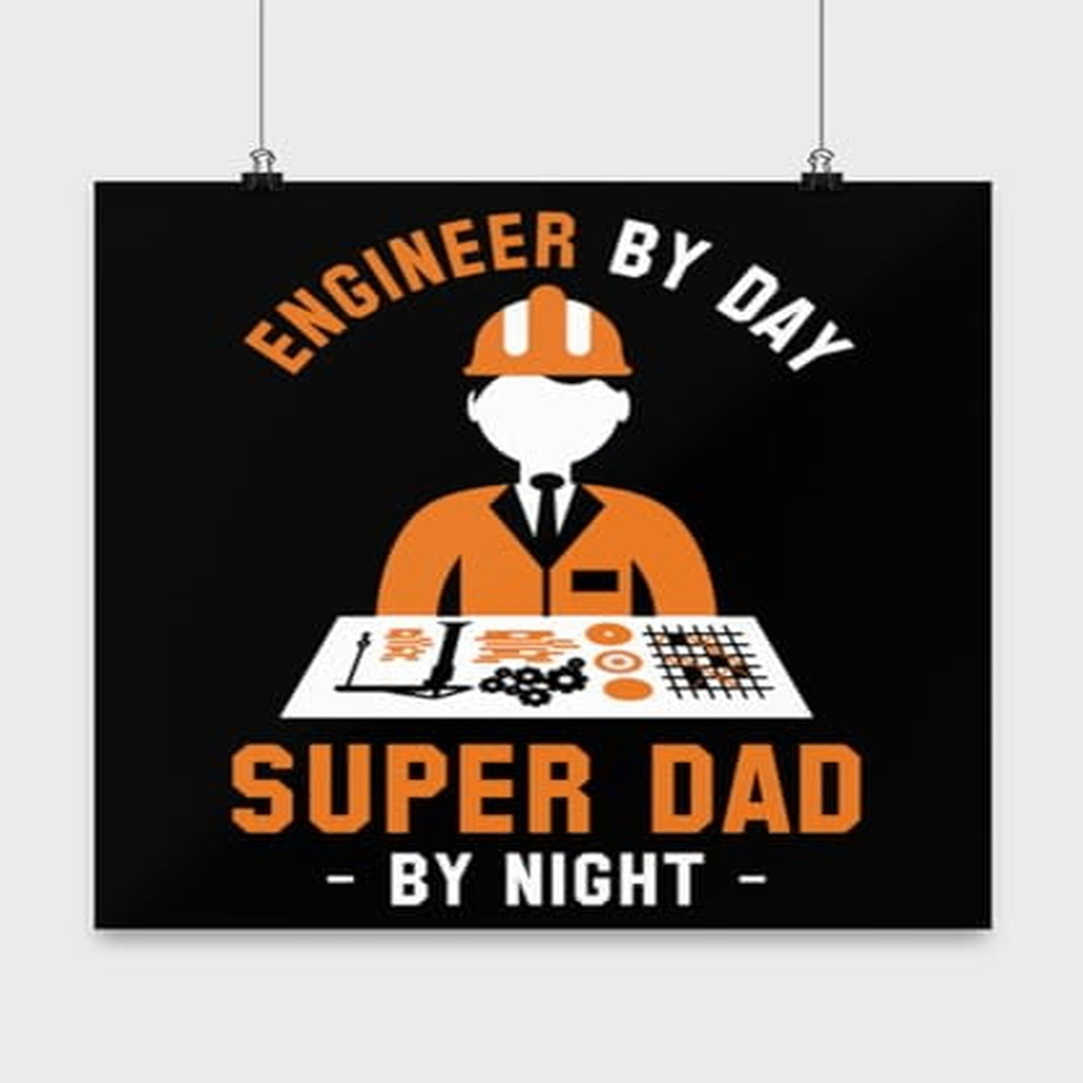 Engineer Wall Art Poster - Super Dad Gift, Black 13x13in Professional ...