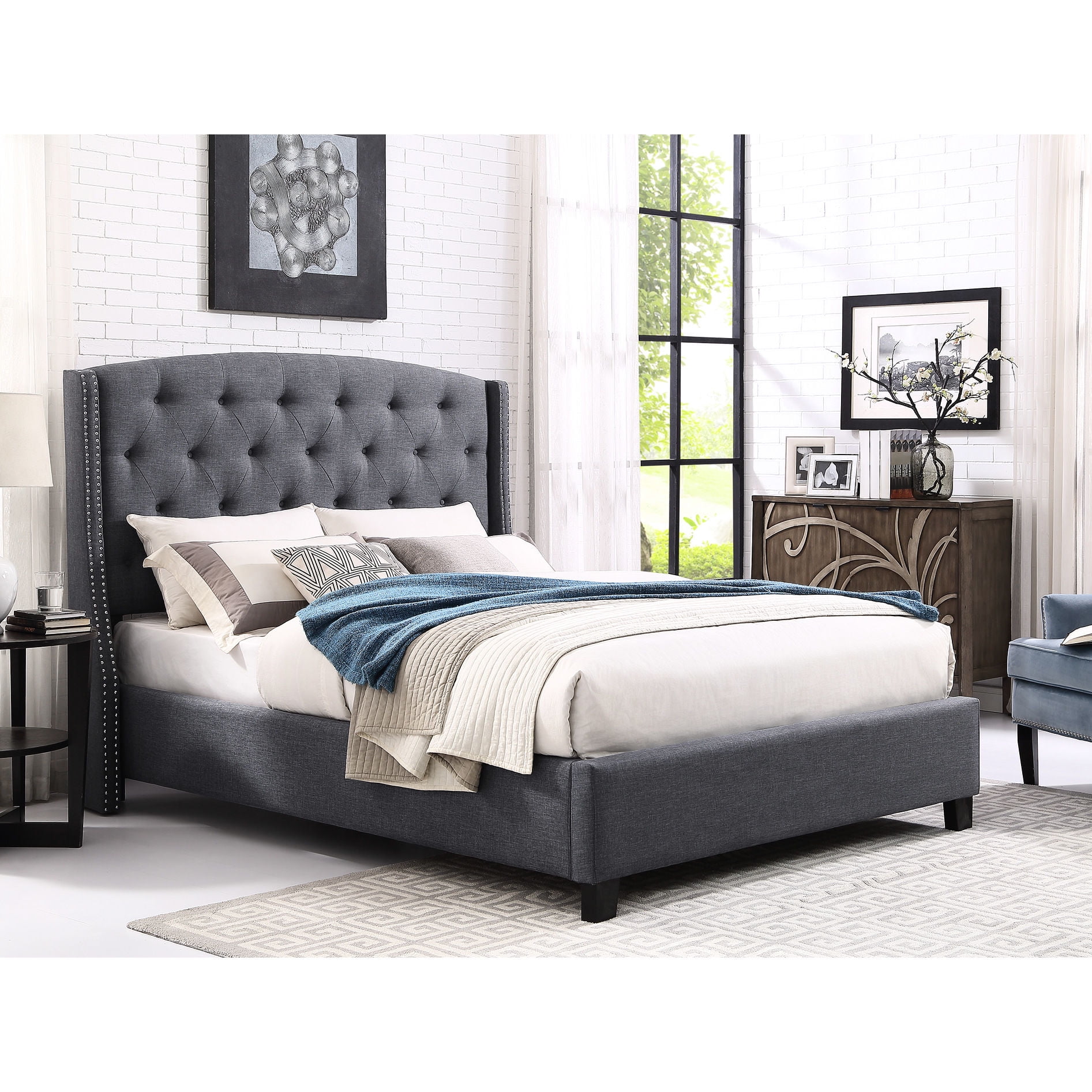 Engineered Wood Bed Frame | Nail Head Trimmed Edges | Bedroom Refresh ...