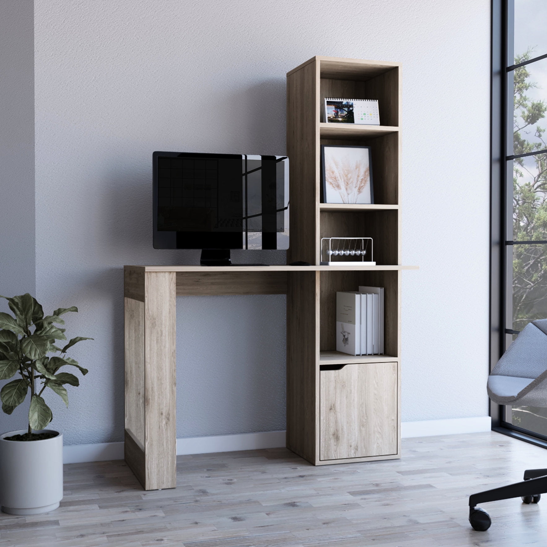 Engineered Wood Desk - 4 - Shelf Bookcase for Books - Small Office Use ...