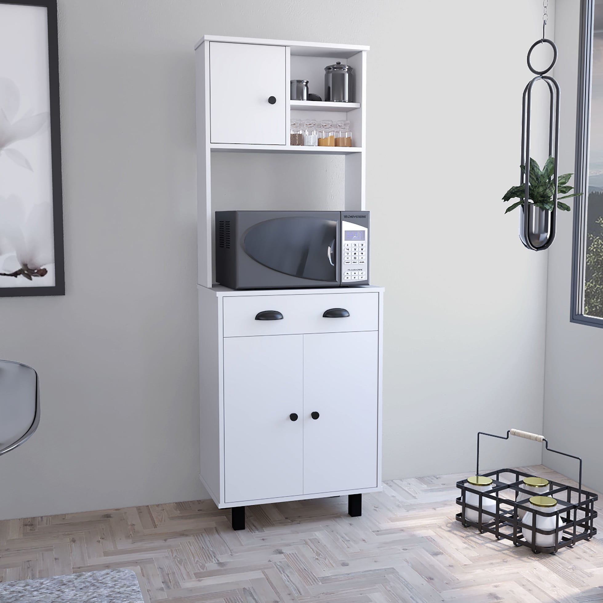 Engineered Wood Kitchen Cabinet With Two Cabinets, 2 Shelves & Drawer ...