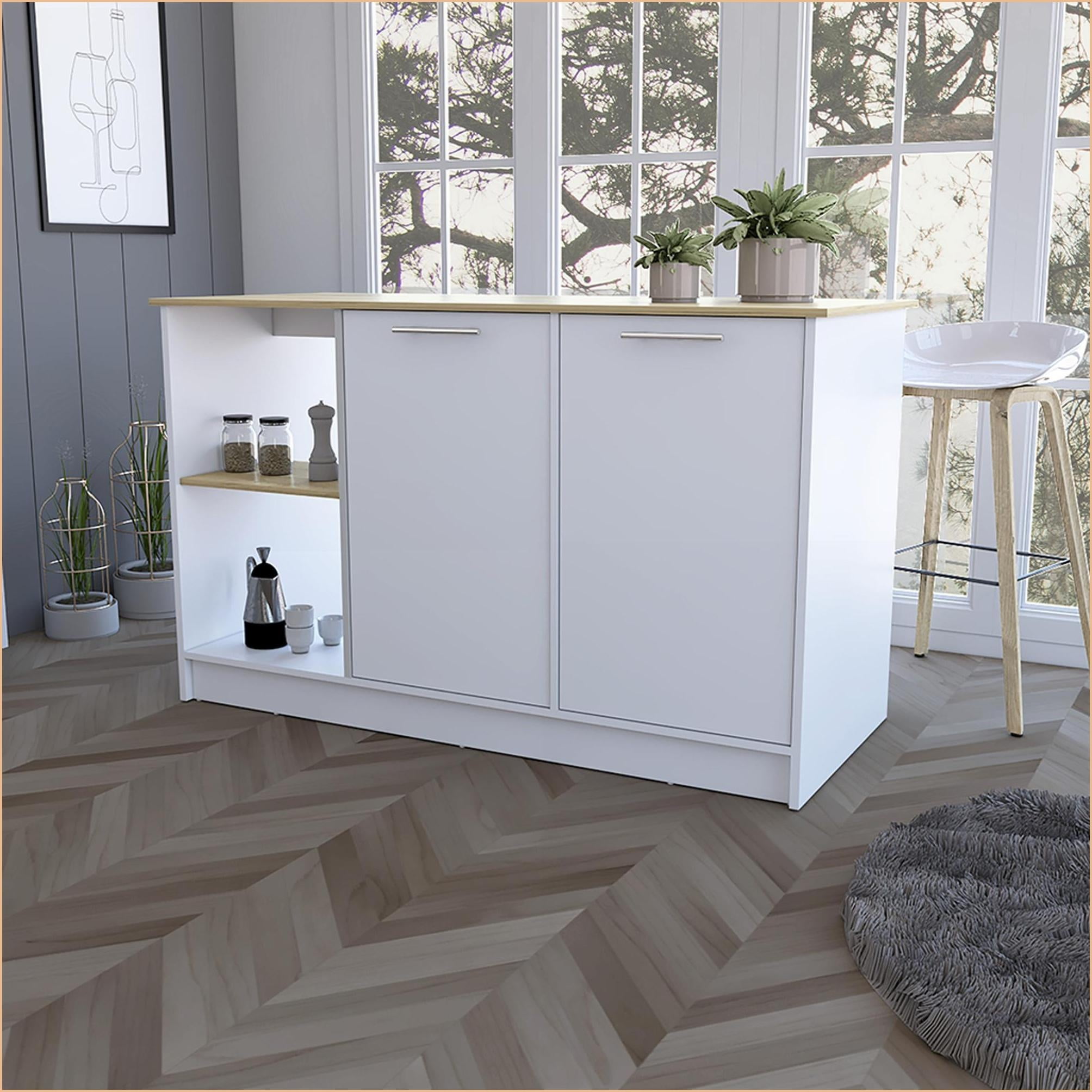 Engineered Wood Kitchen Islands with 59"" Countertop, Storage Cabinets ...