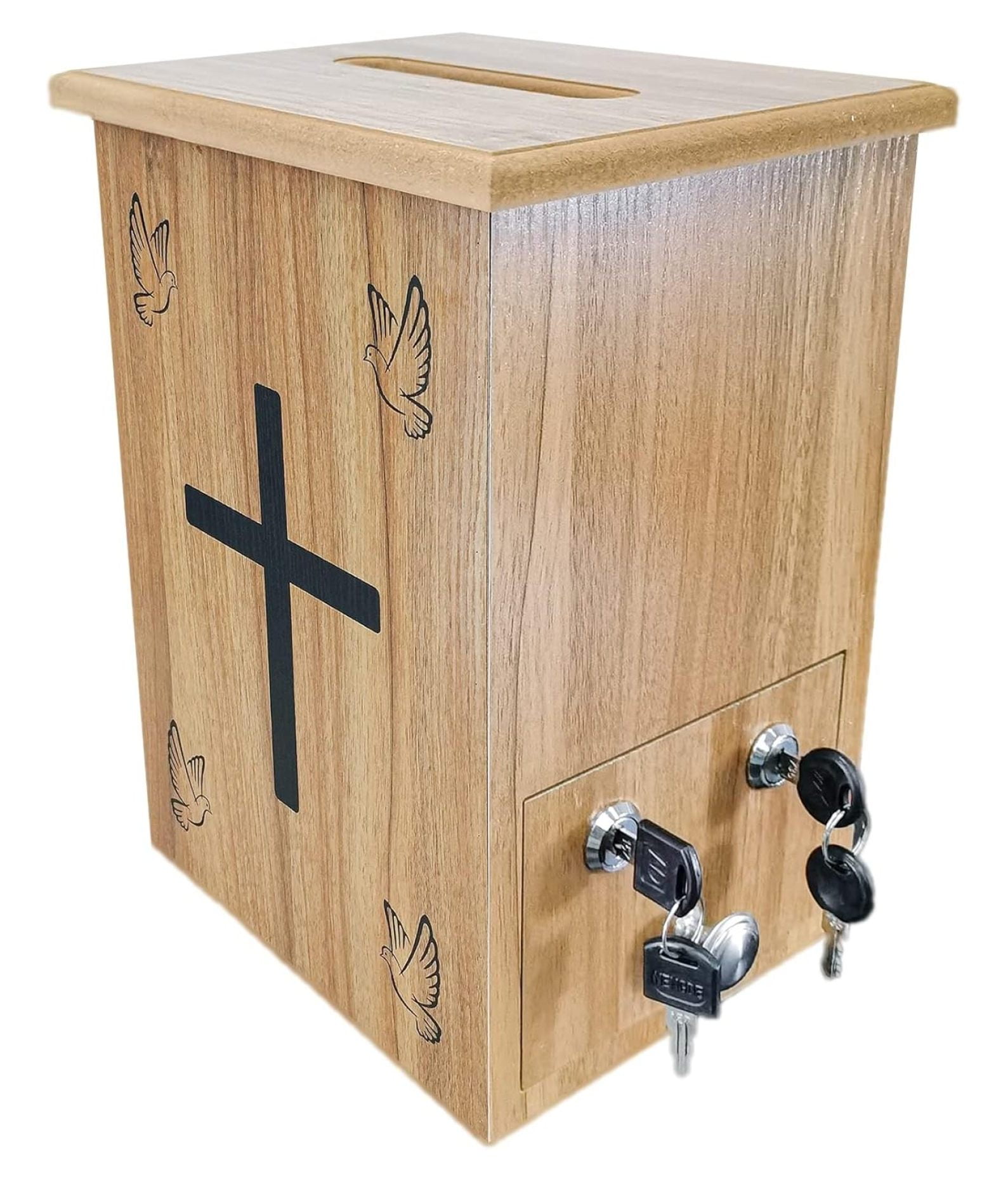 Engineered Wood Tithes Offering Box Cross Christian Church Knock-Down ...