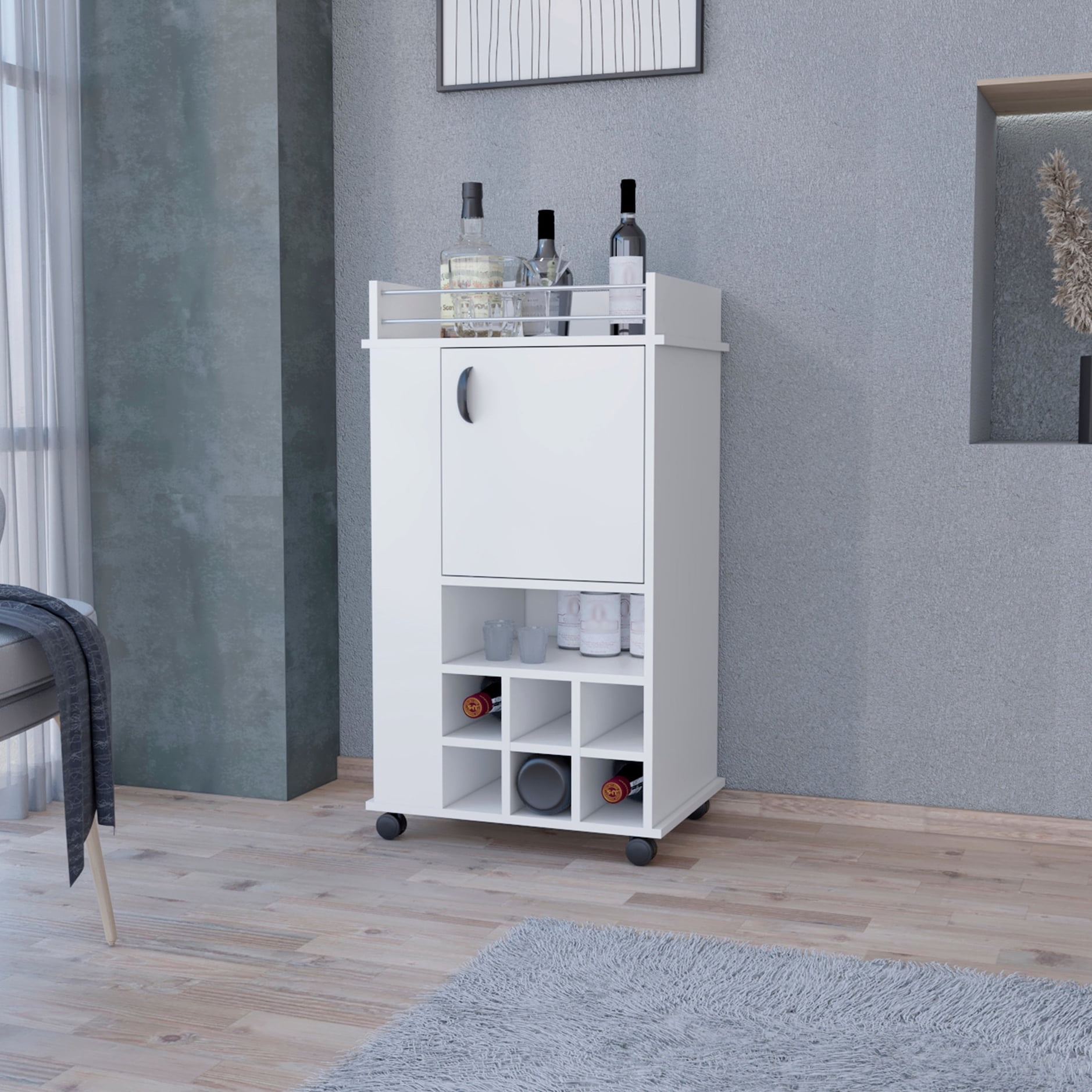 Engineered Wood White Bar Cart With Storage Space - Maximize Your ...