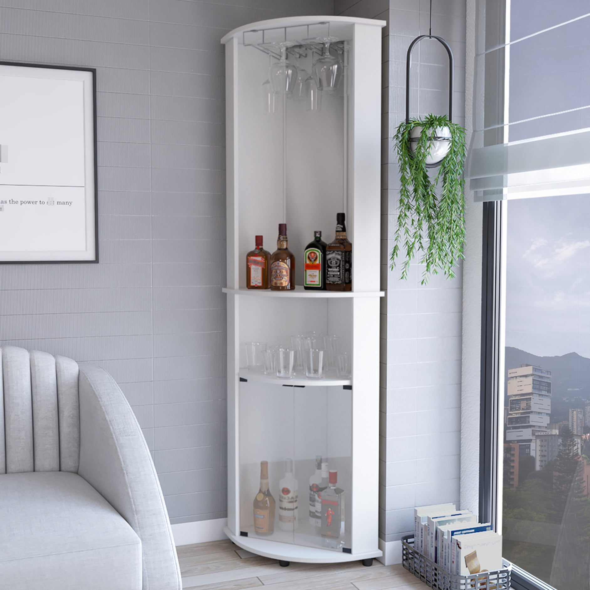 Engineered Wood White Corner Bar Shelf - 3 Shelves, Space Saving For ...