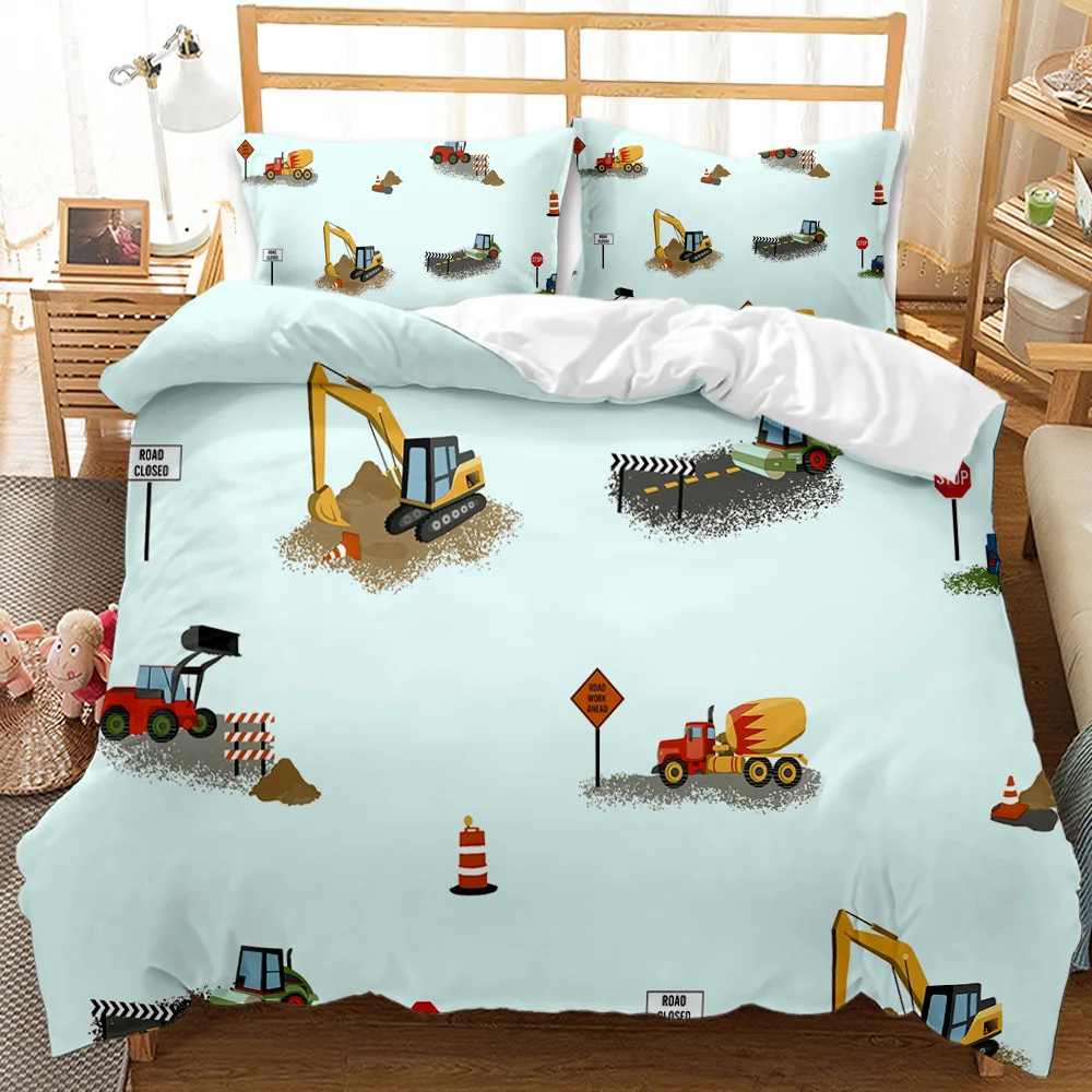 Engineering Car Duvet Cover truction Vehicle Bedding Set Boys Excavator ...