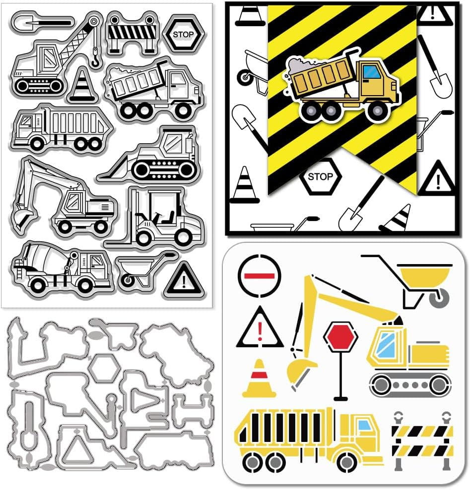 Engineering Vehicle Clear Stamps Cutting Dies PET Painting Stencils for ...