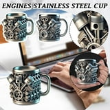 Engines Stainless Steel Cups, V8 & V6 3D Engine Design Retro Coffee Cup ...