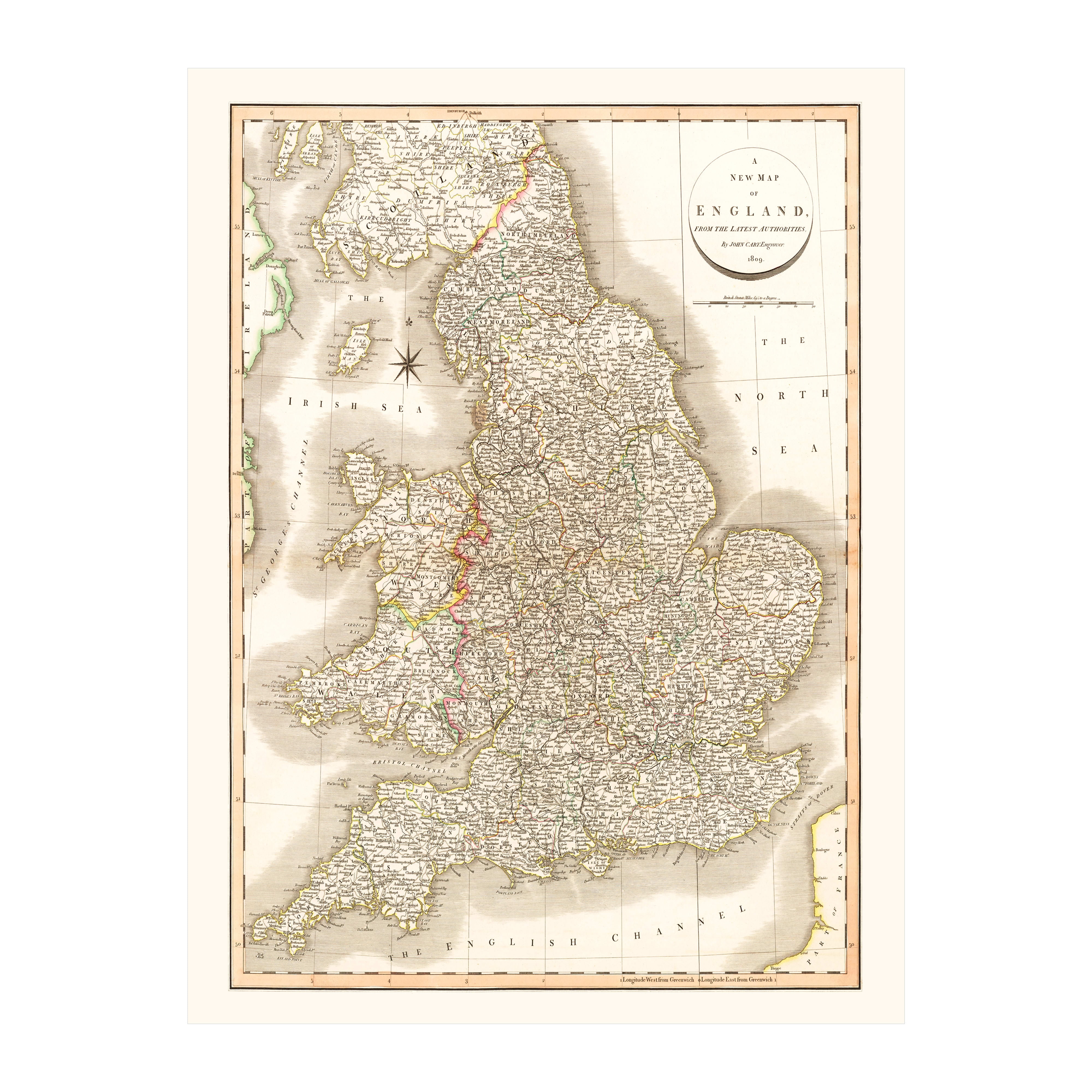 England Map, 1809 Vintage Map of England History Wall Decor Gift, Old ...