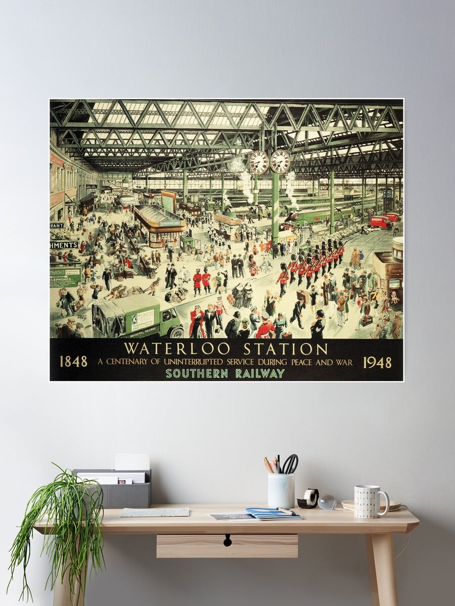 England Old Waterloo Train Station Advertisement Vintage Railway Poster ...