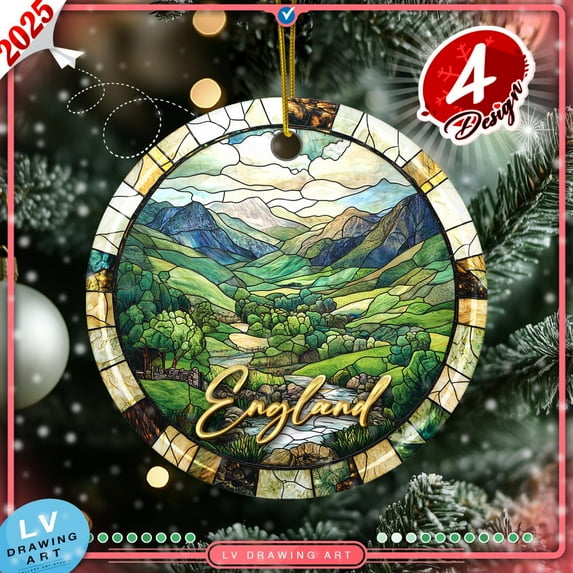 England Ornament, Stained Glass Style Ceramic Uk Noel Bauble, British ...