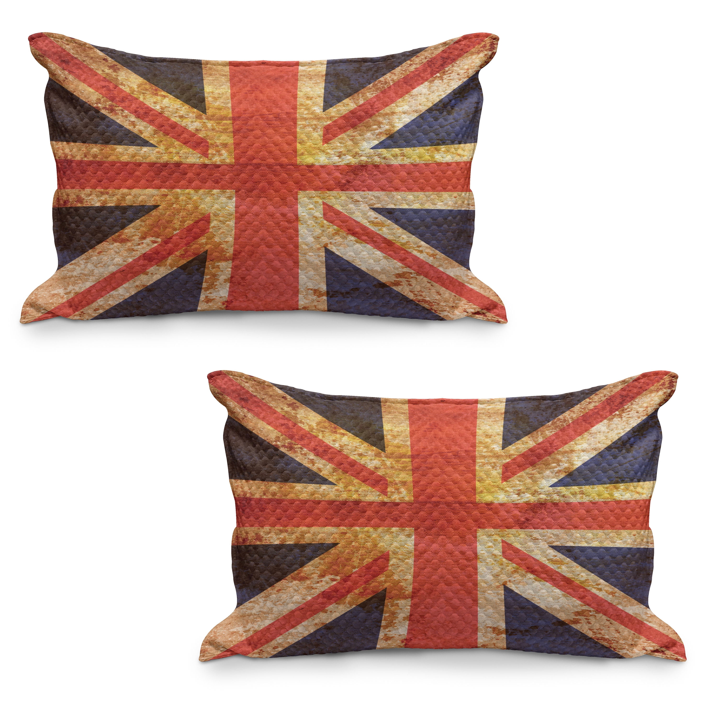 England Quilted Pillowcover Set of 2, Grunge Union Jack Design National ...
