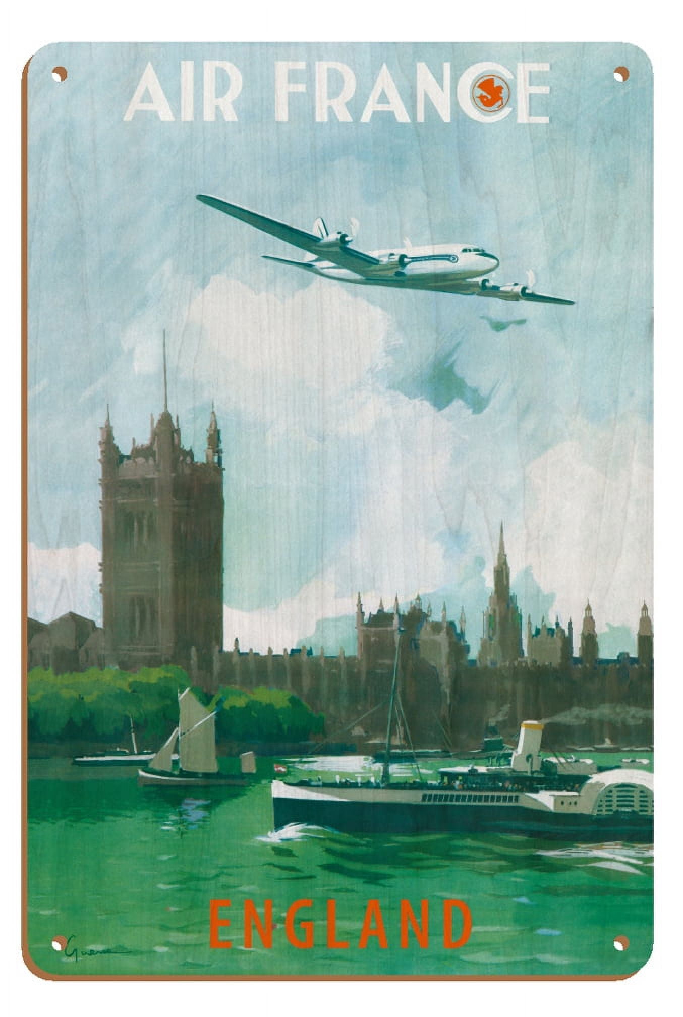 England - River Thames London - France - Vintage Airline Travel Poster ...