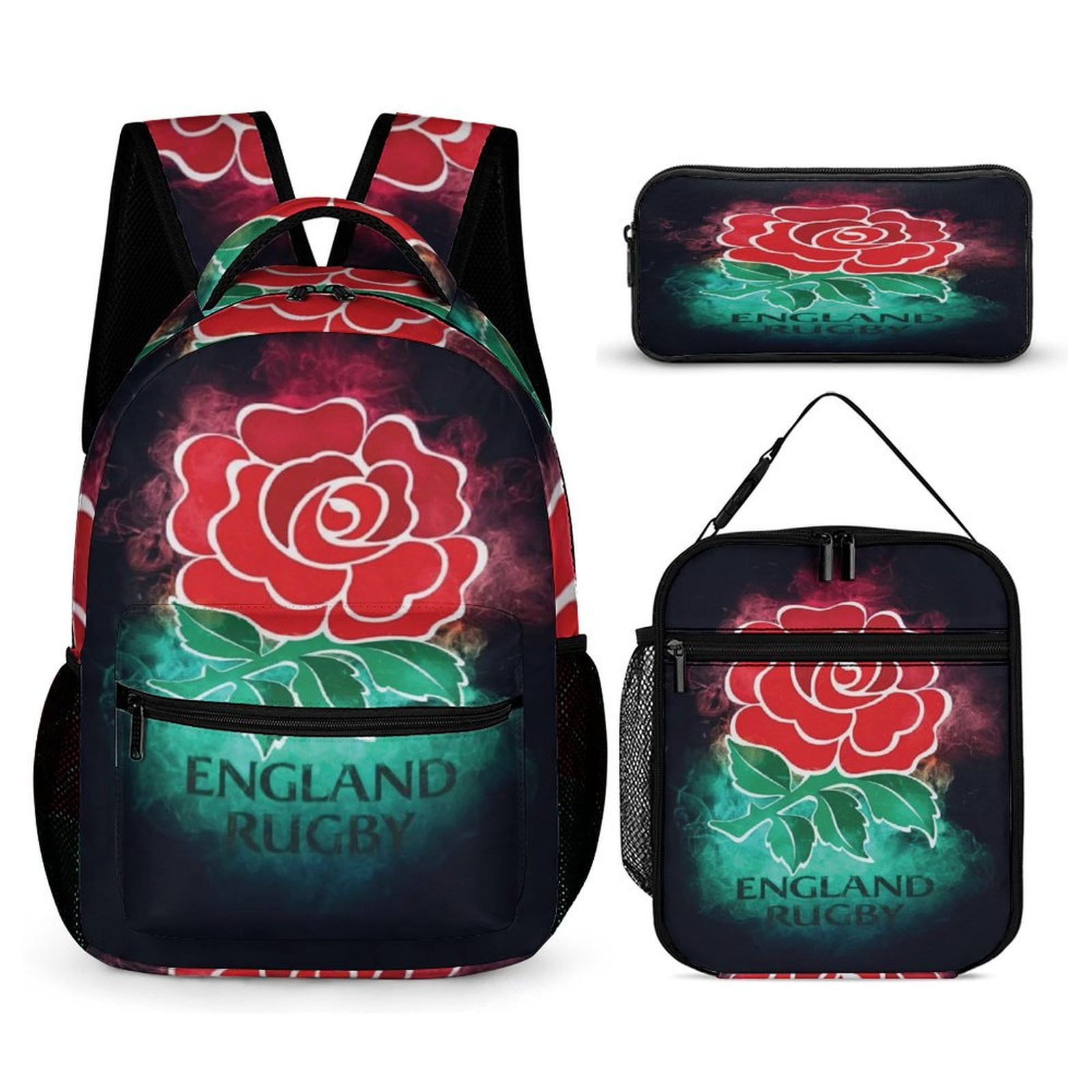 England Rugby Team 3 Piece Backpack Set Anime Casual Daypack with Lunch ...