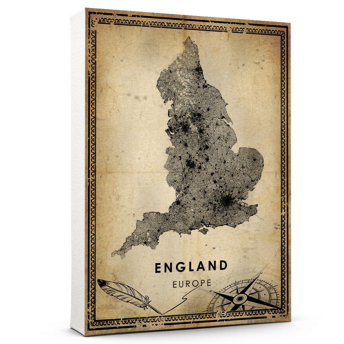 England country Vintage Map Prints Canvas, United Kingdom Map Art ...