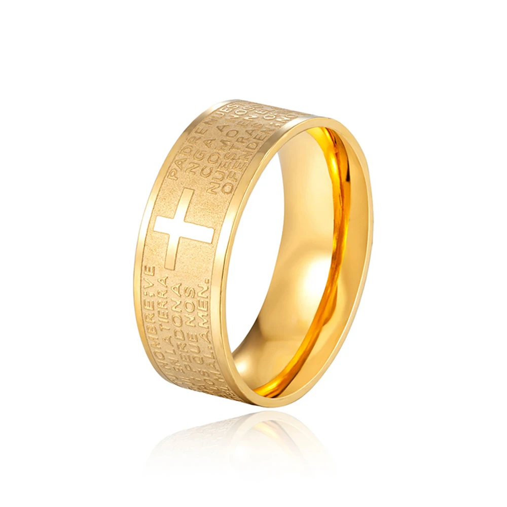 English Alphabet 14K Yellow Gold Christian Cross Bible Ring for Men ...