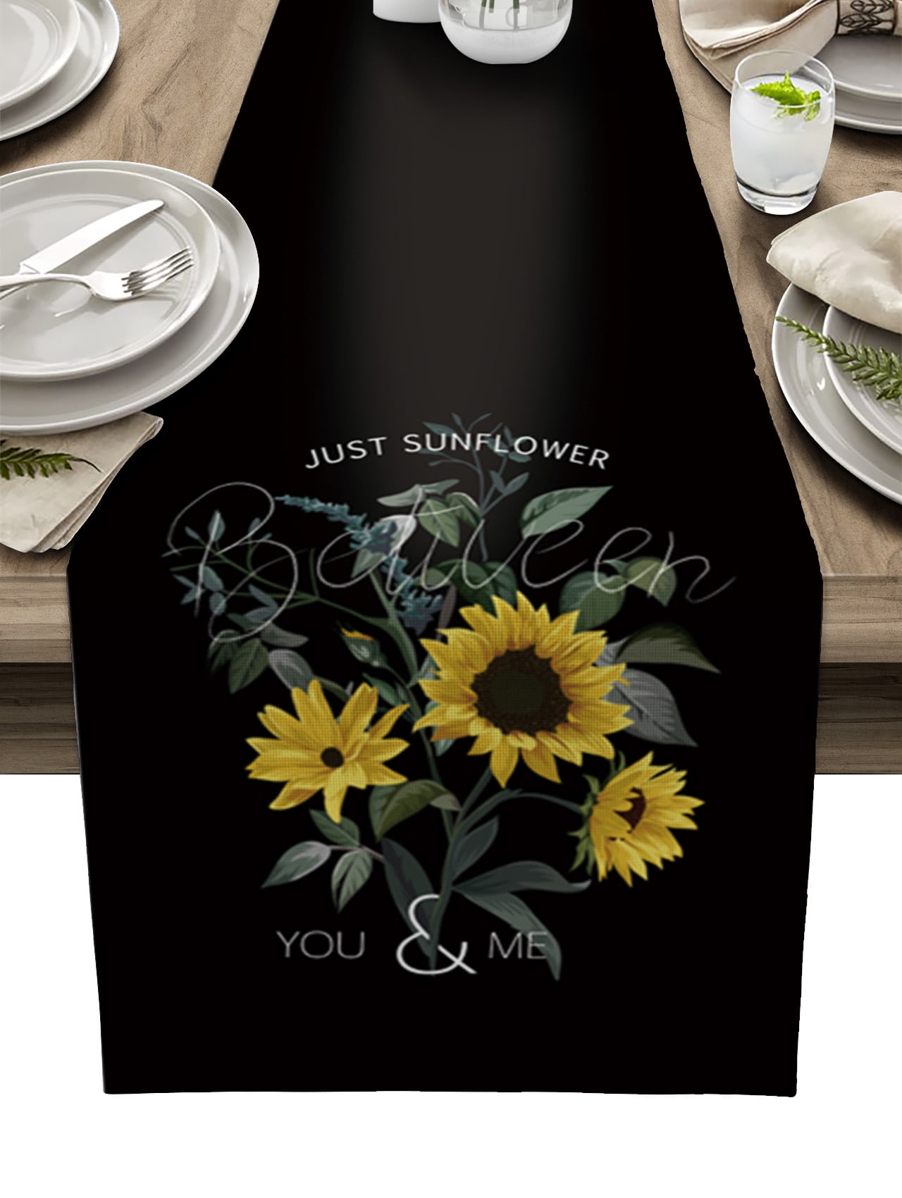 English Alphabet Sunflower Purple Linen Cotton Table Runner Wedding ...