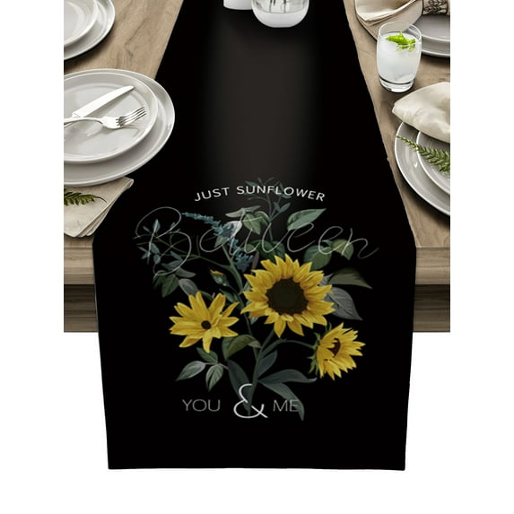 English Alphabet Sunflower Purple Linen Cotton Table Runner Wedding ...