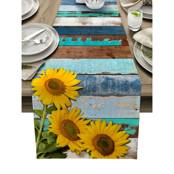 English Alphabet Sunflower Purple Linen Cotton Table Runner Wedding ...