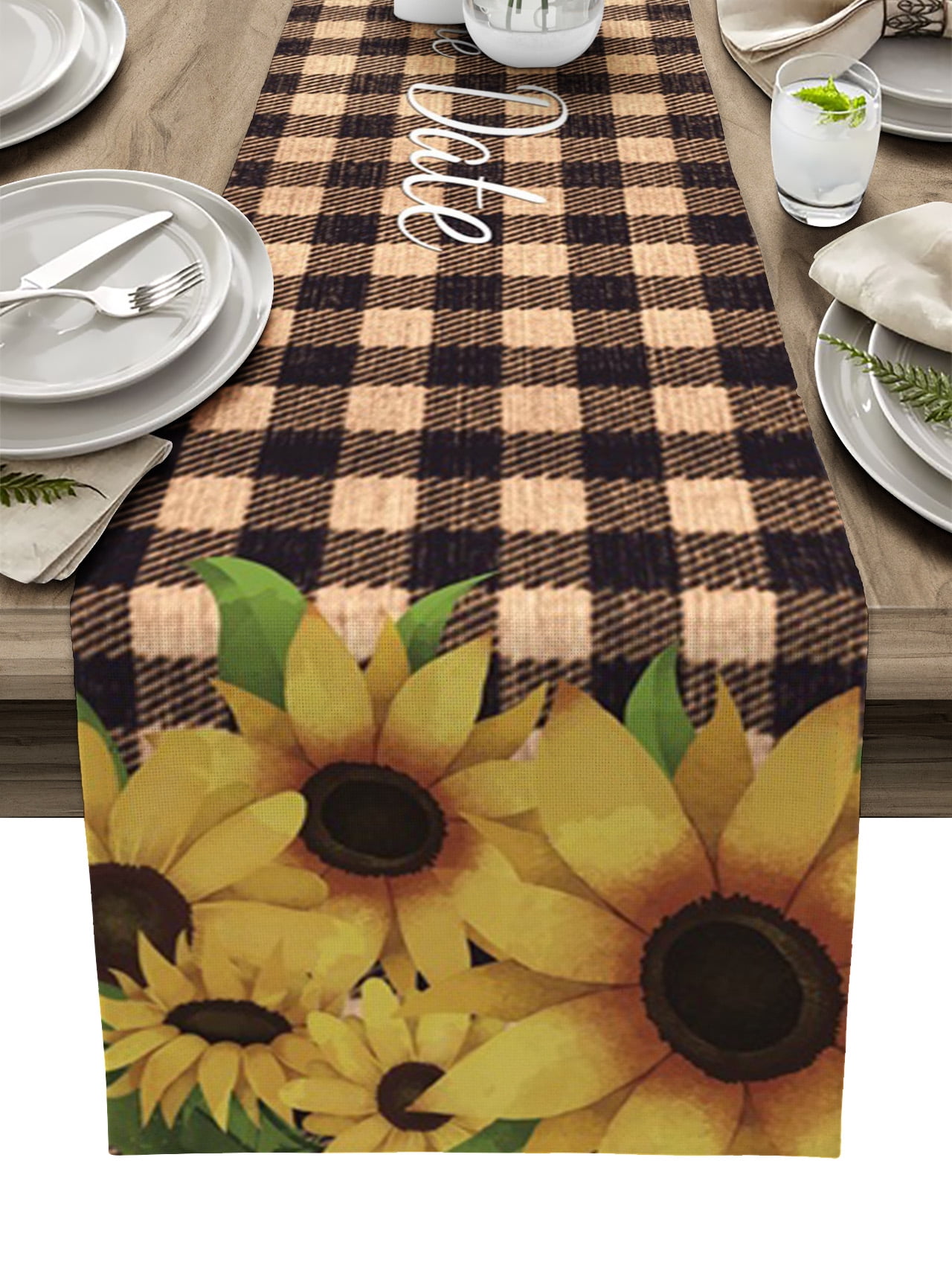English Alphabet Sunflower Purple Linen Cotton Table Runner Wedding ...