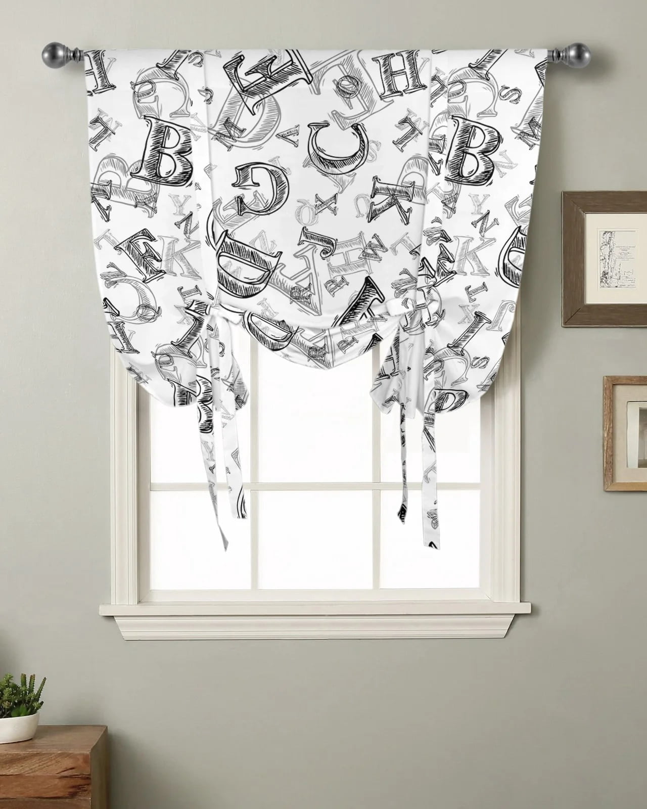 English Alphabet Texture Curtain for Living Room Kitchen Tie-up Short ...