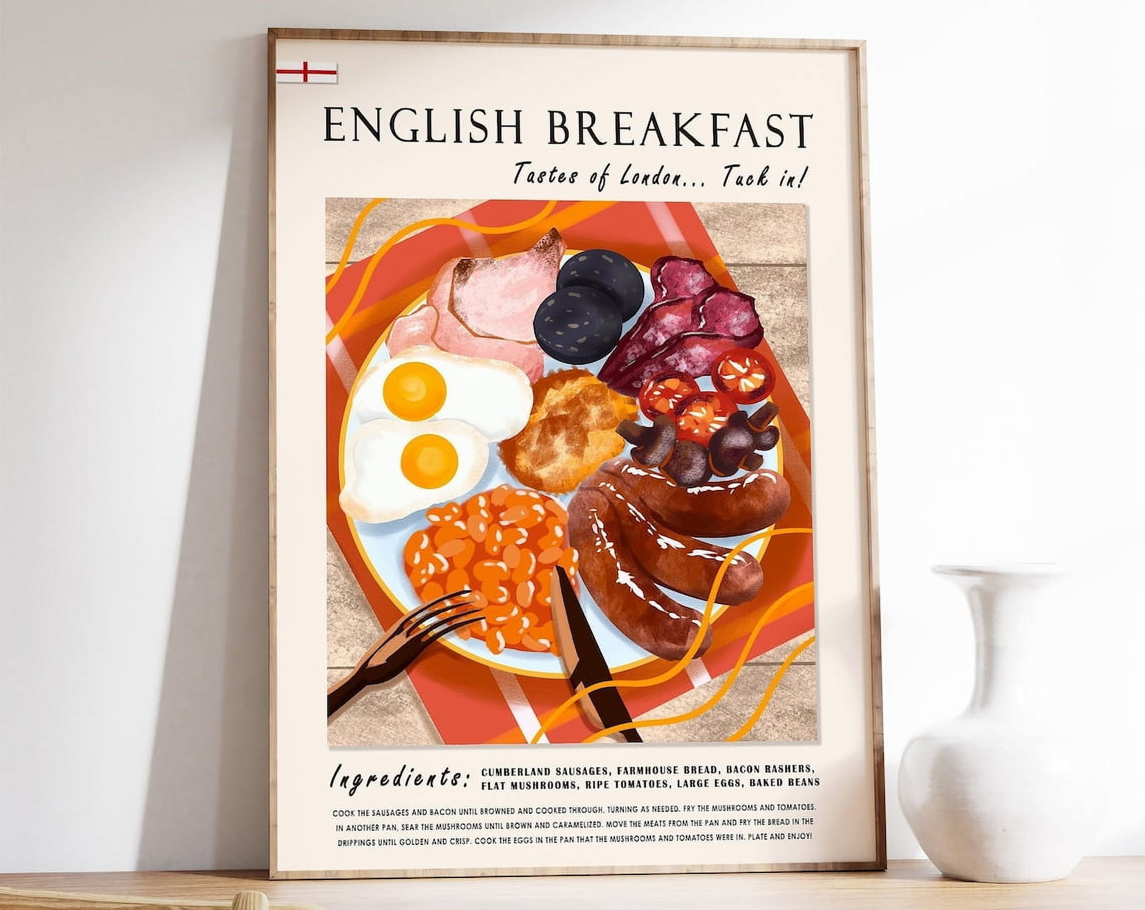 English Breakfast Food Poster, Cooking Poster, London Print, Kitchen ...