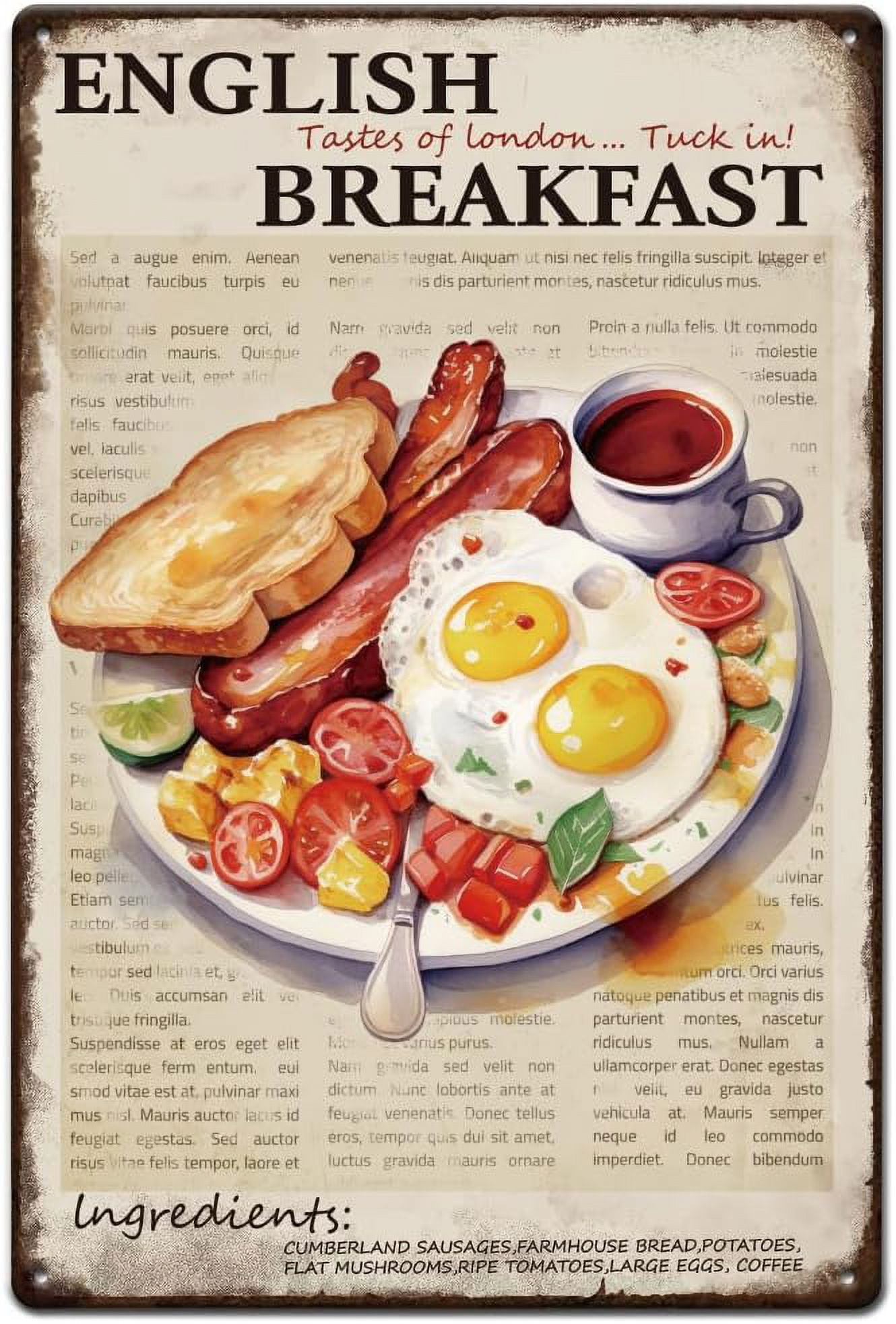 English Breakfast Metal Tin Sign Funny Breakfast Tin Sign Retro Metal ...