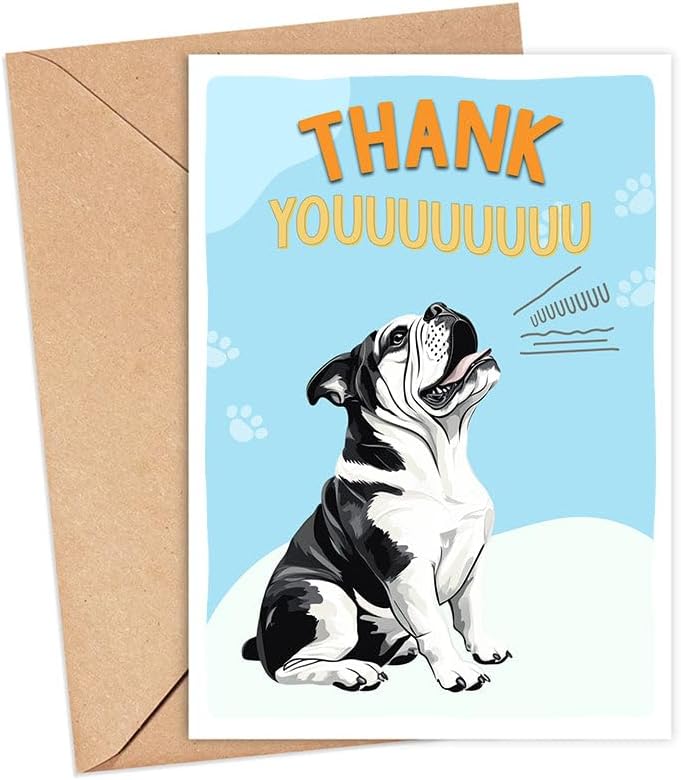 English Bull Dog Card, Dog Thank You Card, Cute Pun Thank You Card For ...