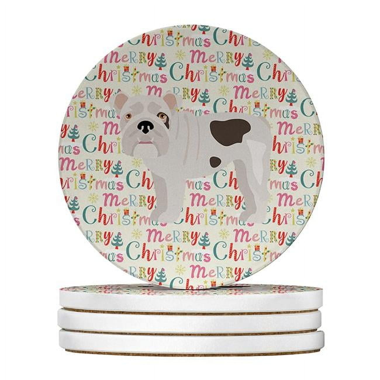 English Bulldog #2 Merry Christmas Large Sandstone Coasters Pack of 4 4 ...