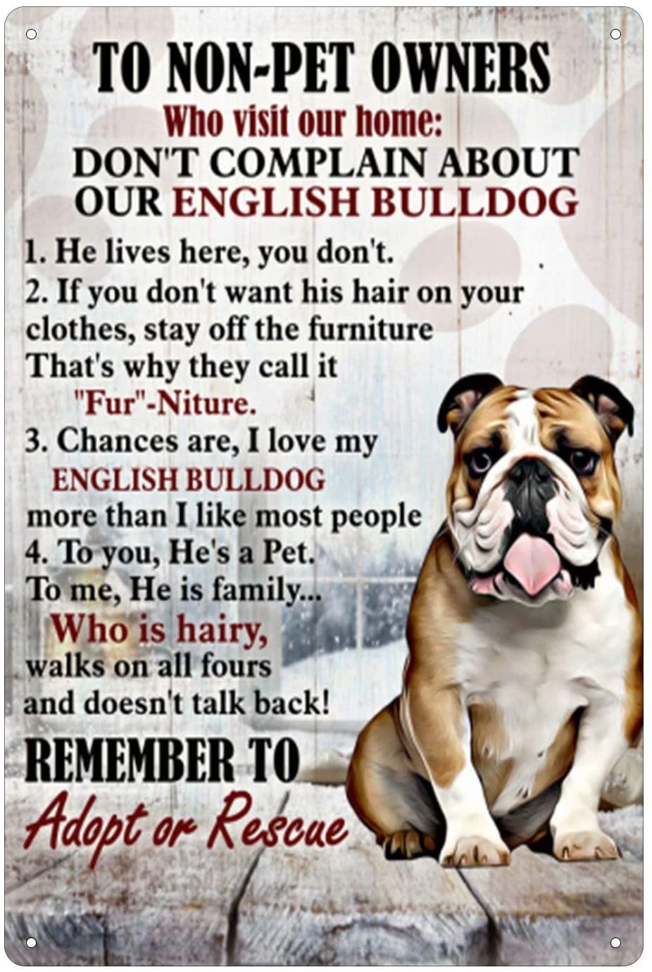 English Bulldog Aluminum Sign Old Fashioned Poster Bar Family Cafe ...