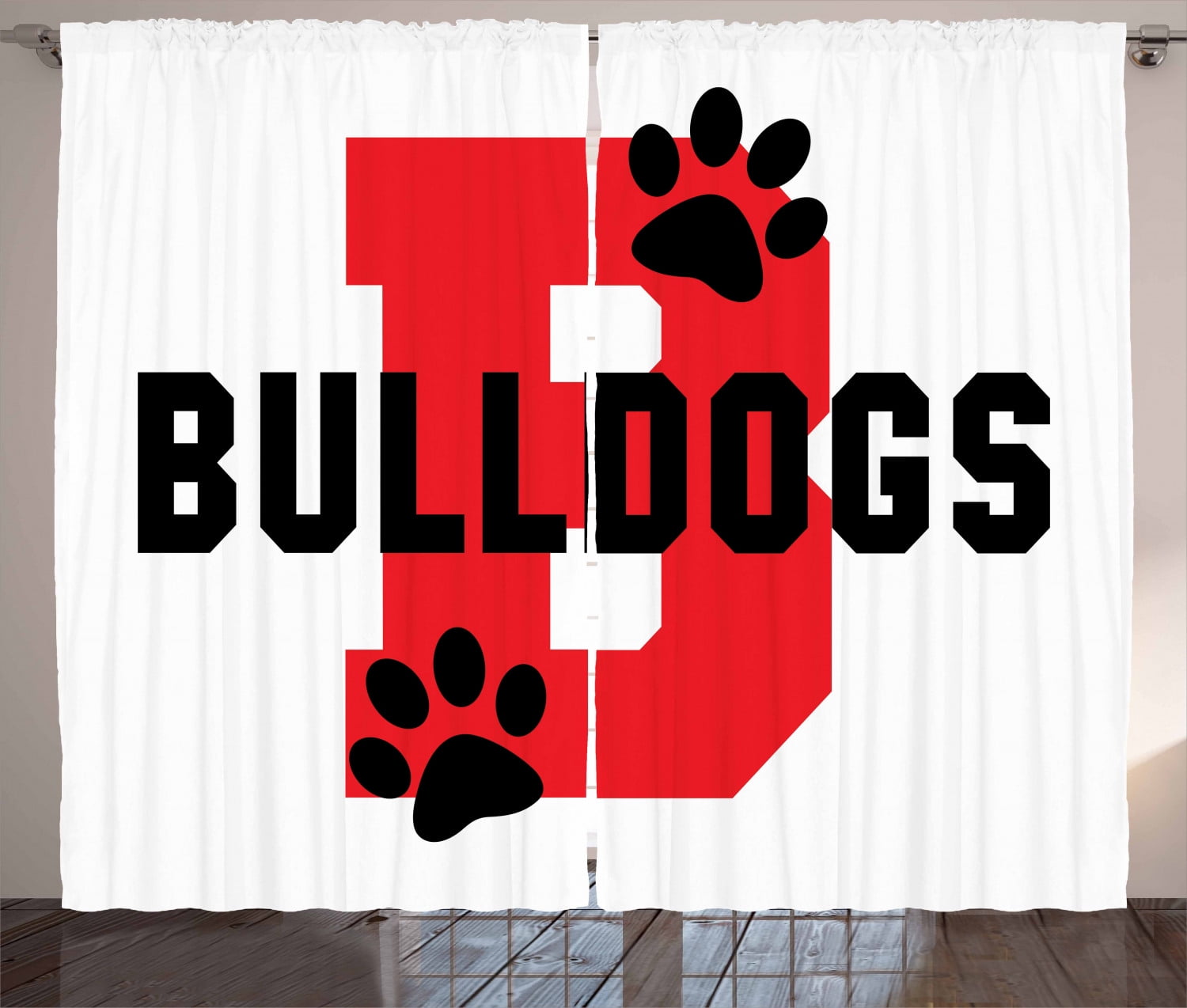 Ambesonne English Bulldog Curtains 2 Panel Set, Paw Print Motif, 108" x ...