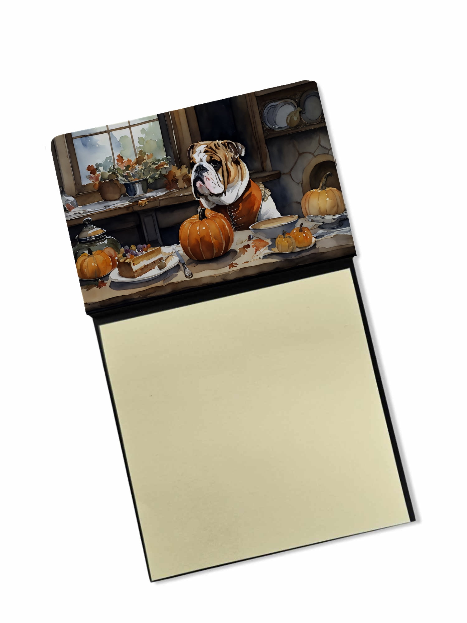 English Bulldog Fall Kitchen Pumpkins Sticky Note Holder 3.25 in x 5.25 ...