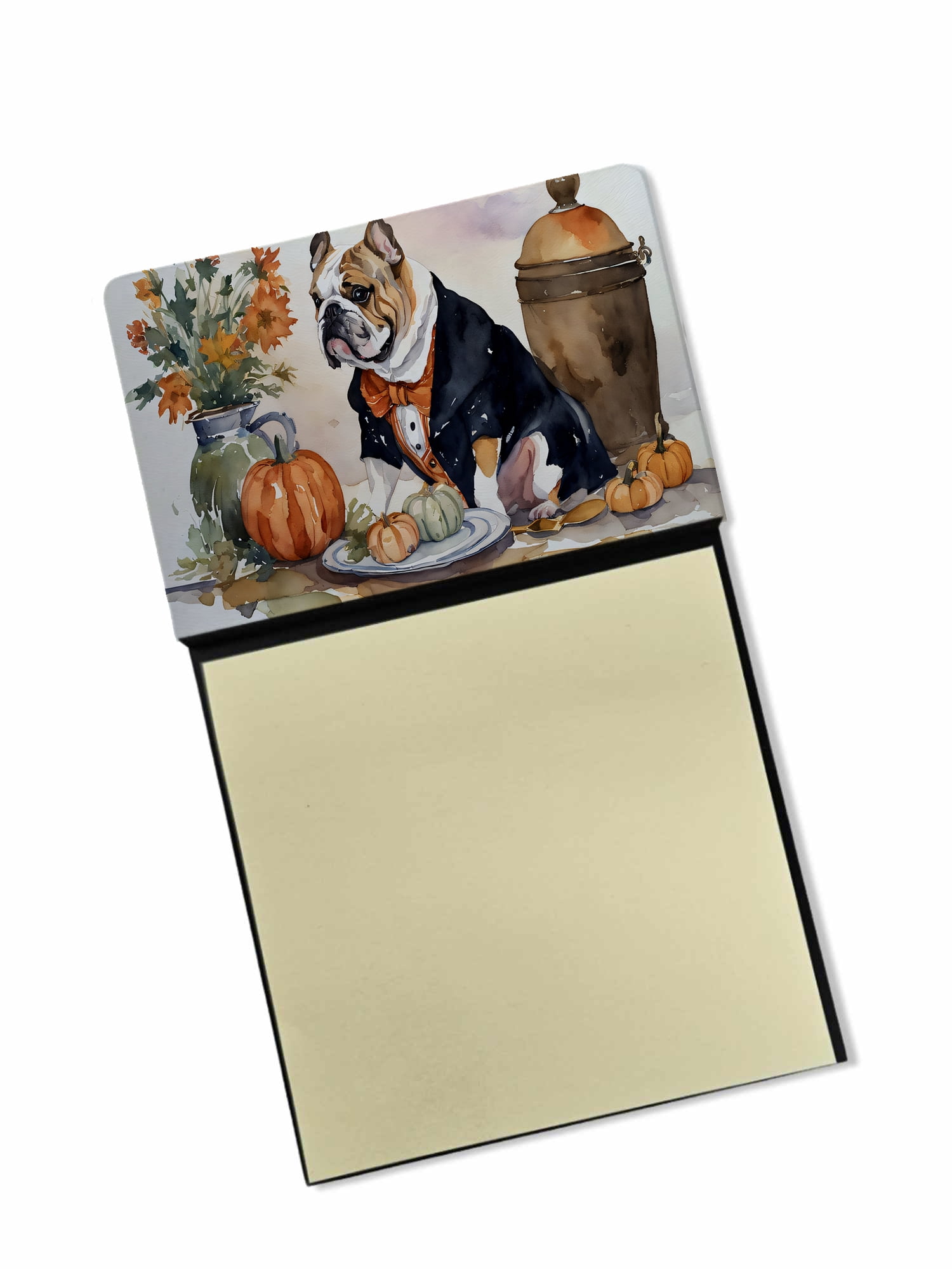 English Bulldog Fall Kitchen Pumpkins Sticky Note Holder 3.25 in x 5.25 ...