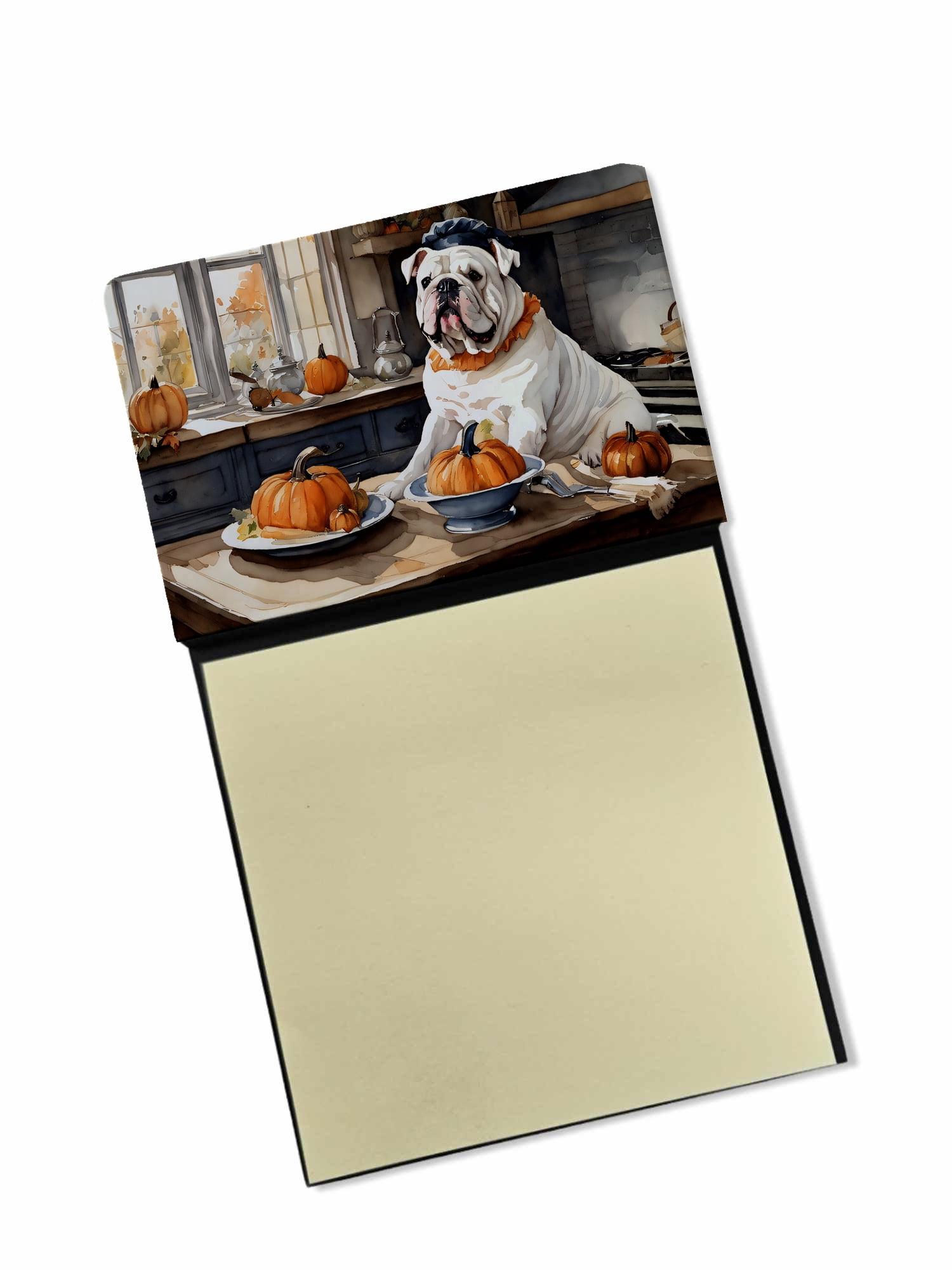 English Bulldog Fall Kitchen Pumpkins Sticky Note Holder 3.25 in x 5.25 ...