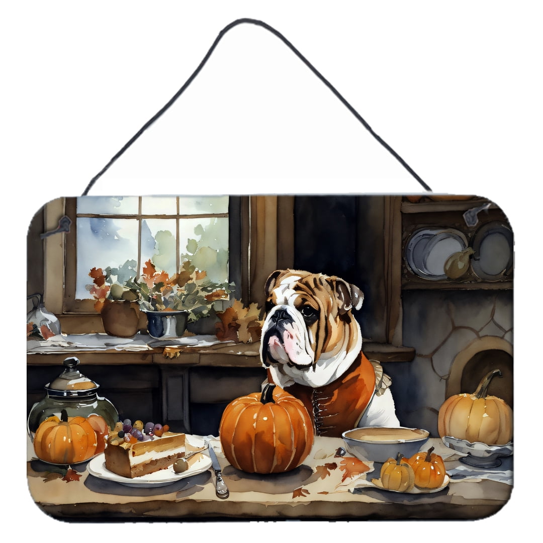 English Bulldog Fall Kitchen Pumpkins Wall or Door Hanging Prints 8 in ...