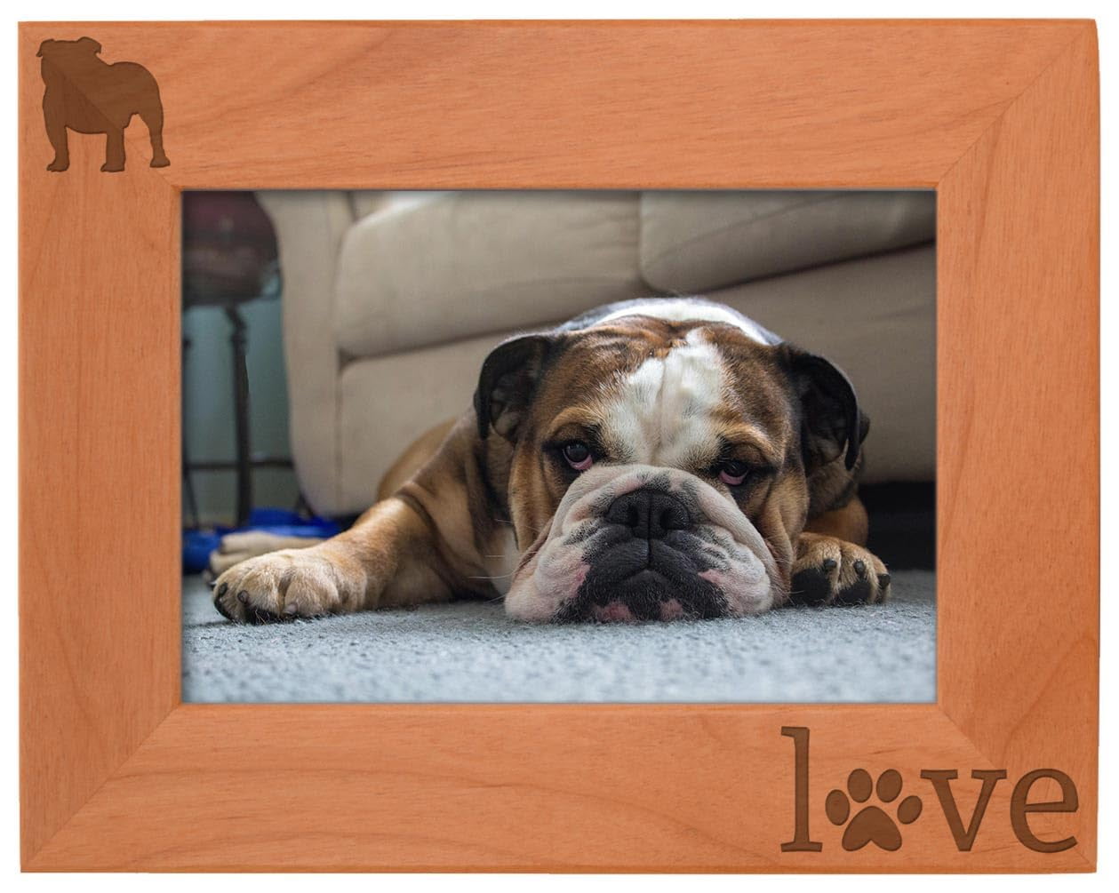 English Bulldog Gifts Paws Dog Owner Love Natural Wood Engraved 5x7 ...