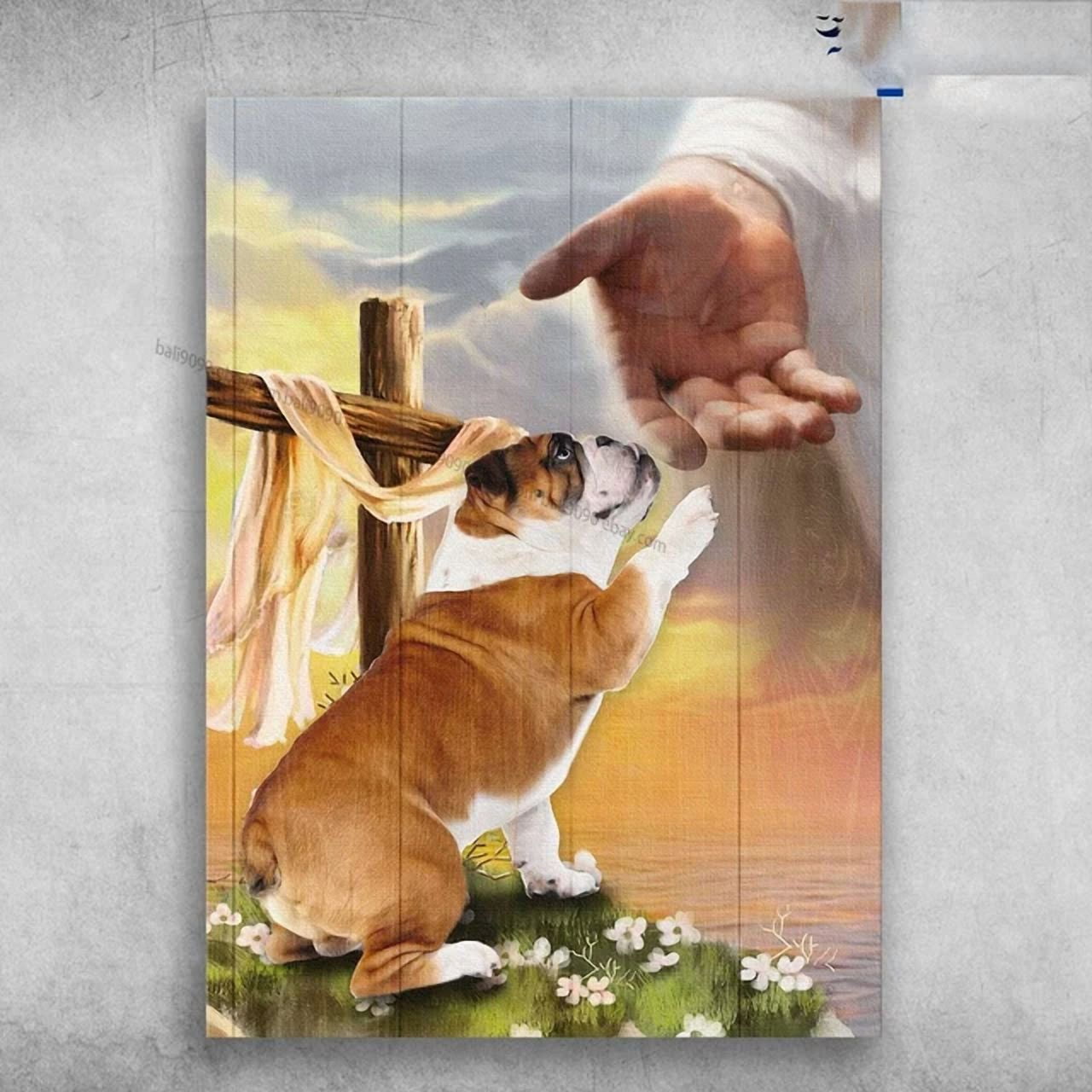 English Bulldog God Hand Jesus Cross Dog God Wall Art Home Decor ...