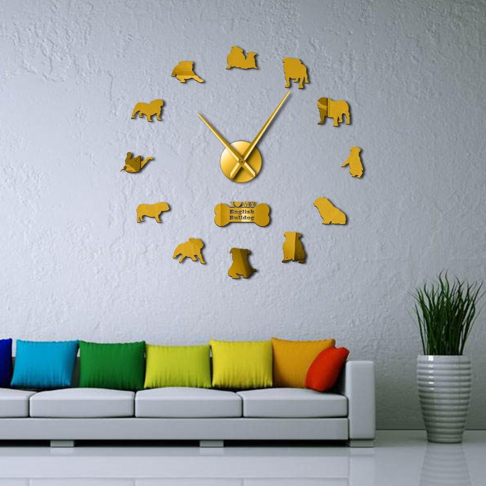 English Bulldog Home Decor Wall Clocks British Bulldog Silhouettes Wall ...