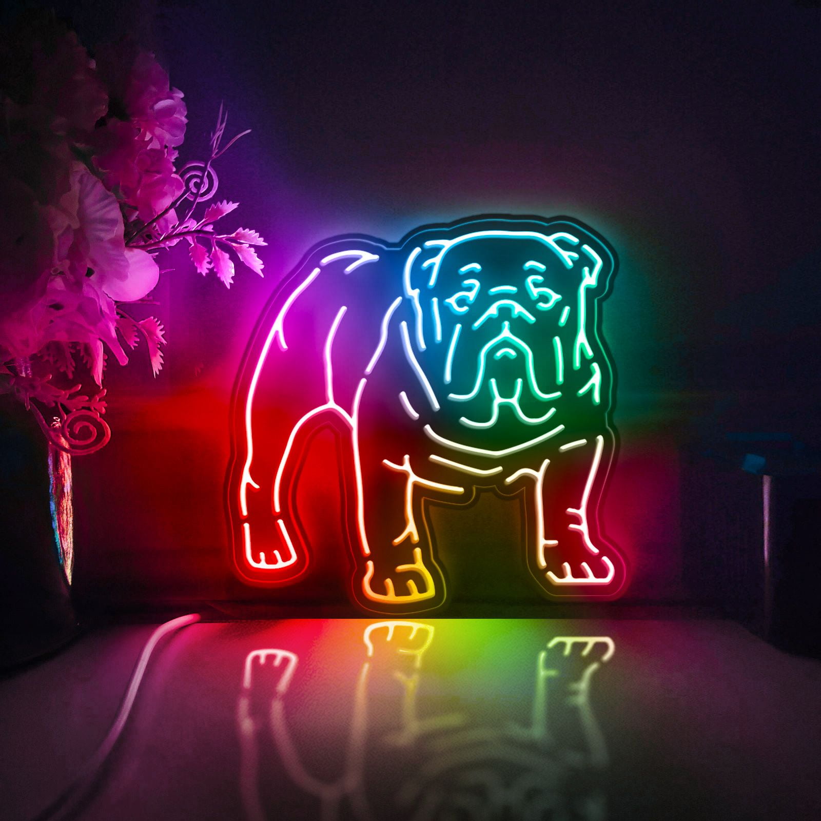 English Bulldog Led Light Box, Dimmable Neon-Like Light Signs USB Power ...