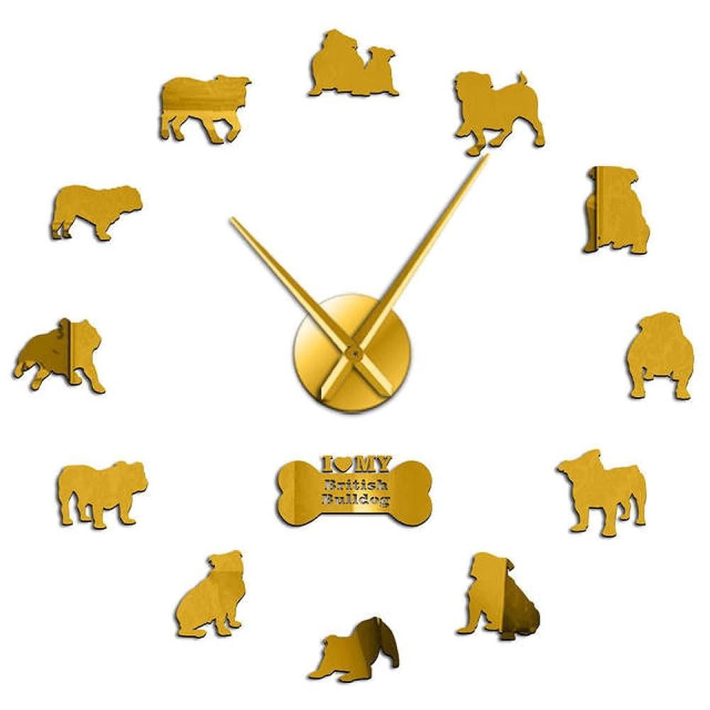 English Bulldog Pet Frameless Wall Clock Stickers, DIY Modern ...