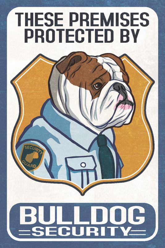 English Bulldog Security, Dog Sign (9x12 Wall Art Print, Home Decor ...